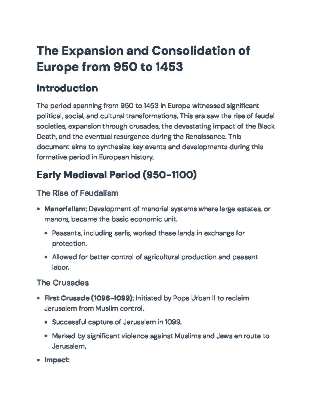 The Expansion and Consolidation of Europe: Key Events from 950 to 1453 ...