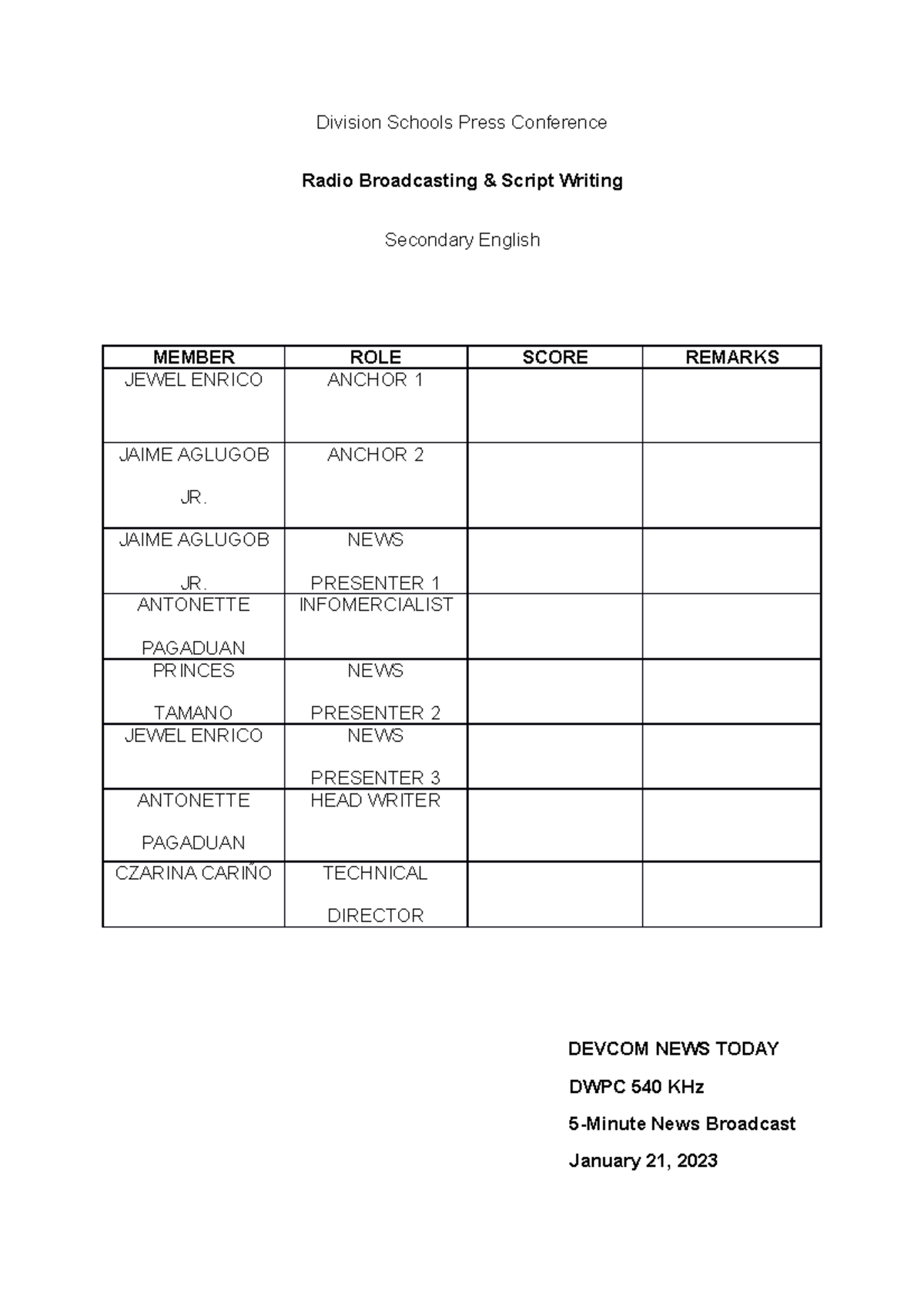 DSPC January 21 2023 - Overview of Radio Broadcasting Events - Studocu