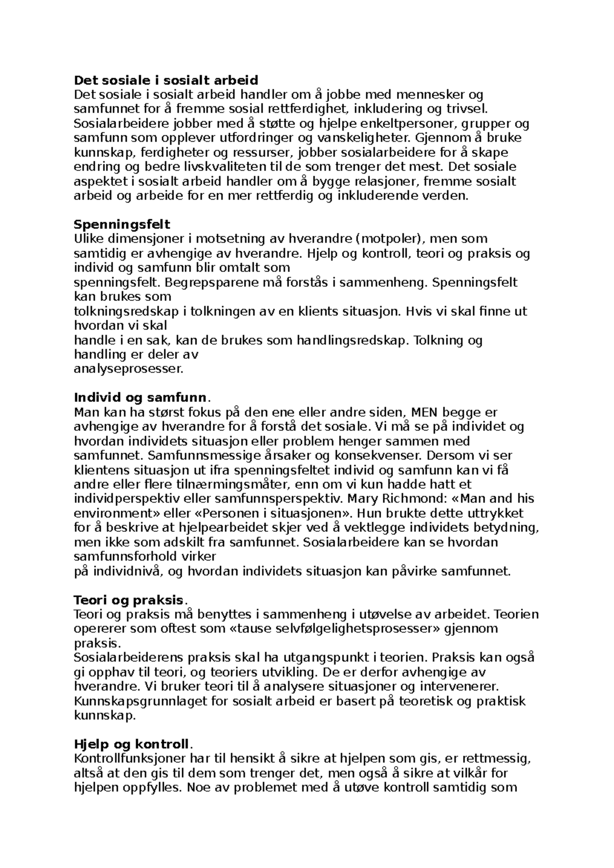 Sosialt Arbeid: Spenningsfelt og Etikk i Praksis (SAS 101) - Studocu