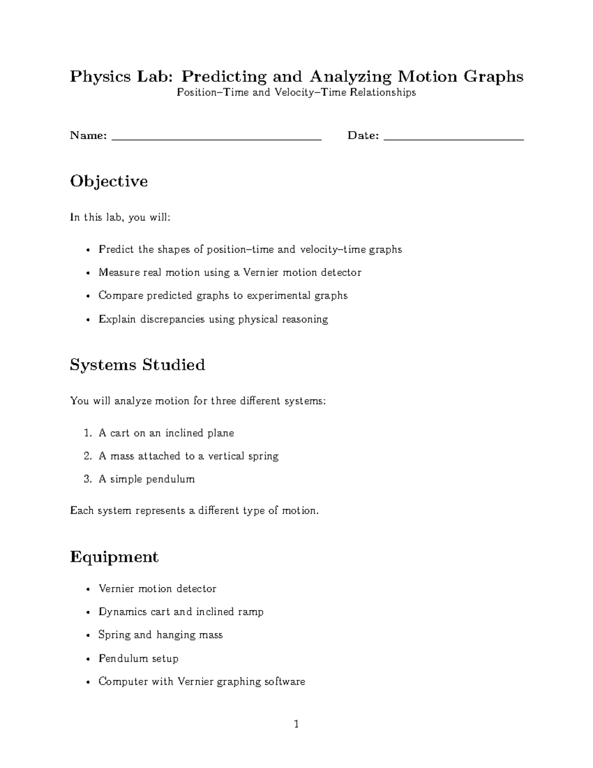 Physics Lab: Analyzing Motion Graphs & Predictions (SCI 101) - Studocu