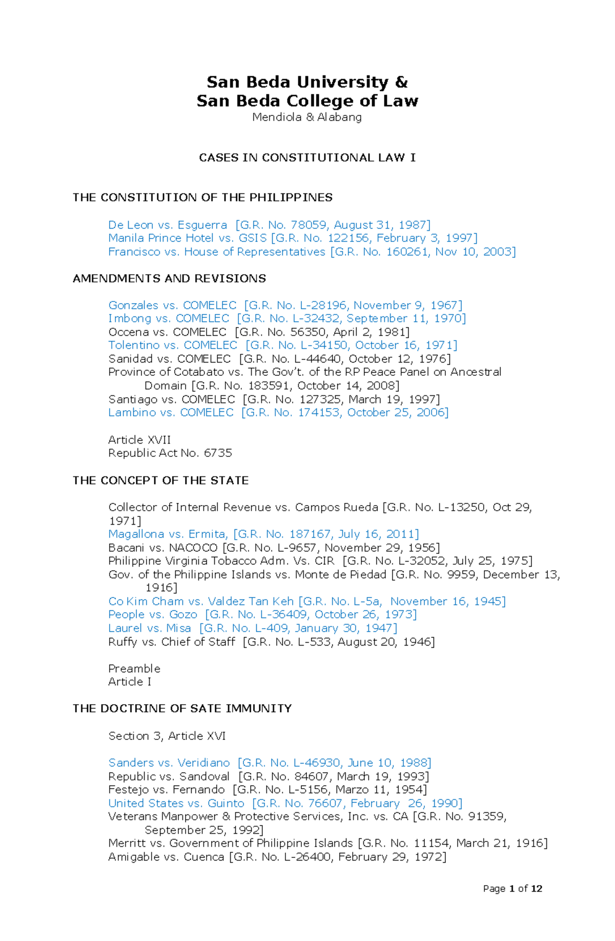 Constitutional Law I: Key Cases and Decisions Overview - Studocu