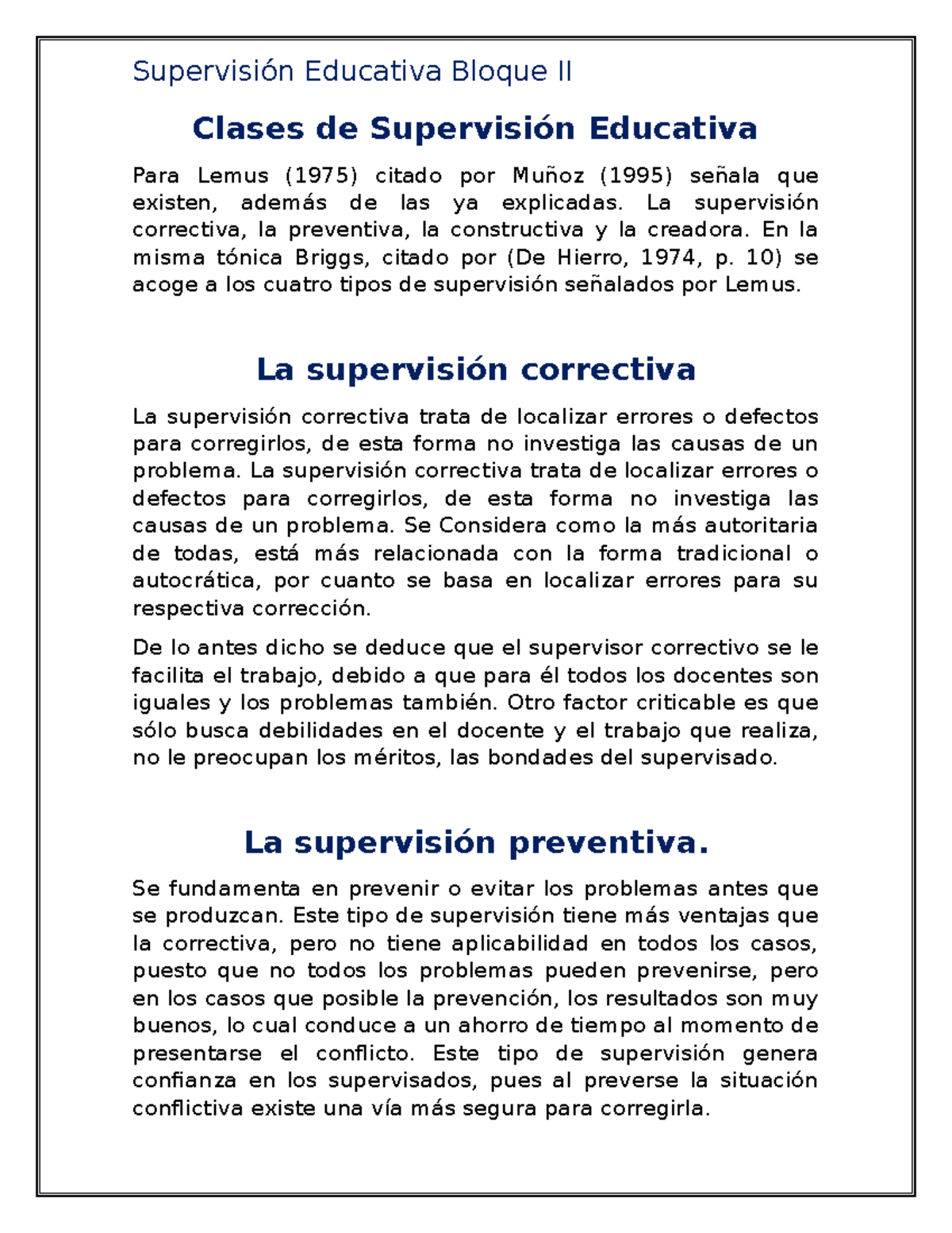Clases DE Supervisión Educativa: Tipos y Estrategias Efectivas - Studocu