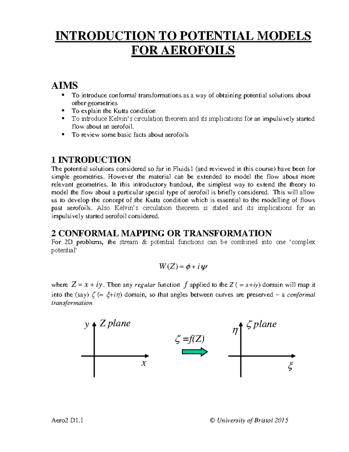 CADE2000 31. Introduction to Potential Models for Aerofoil Flows - Studocu
