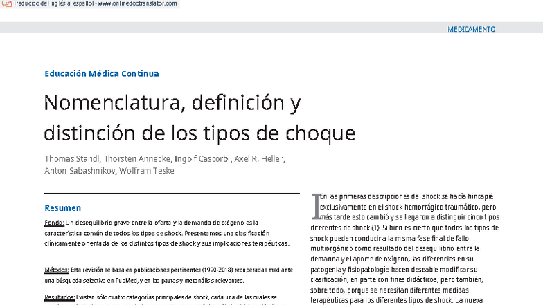 Nomenclatura y Clasificación de los Tipos de Choque en Medicina ...