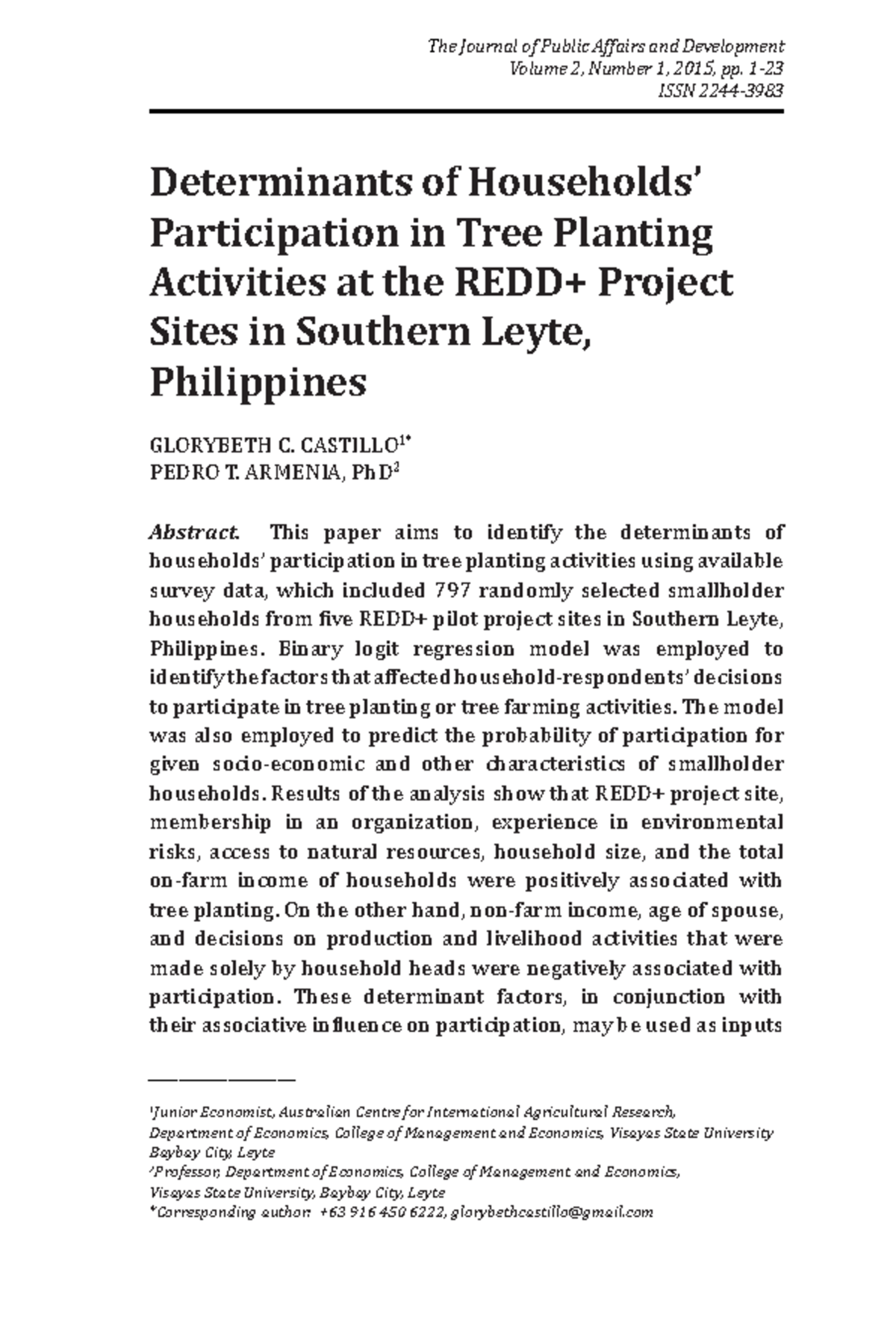 Determinants of Households Participation in Tree Planting Activi - The ...
