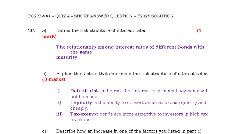 EC223-VA1 - QUIZ 4 SHORT ANSWER QUESTIONS F2025 SOLUTIONS - Studocu