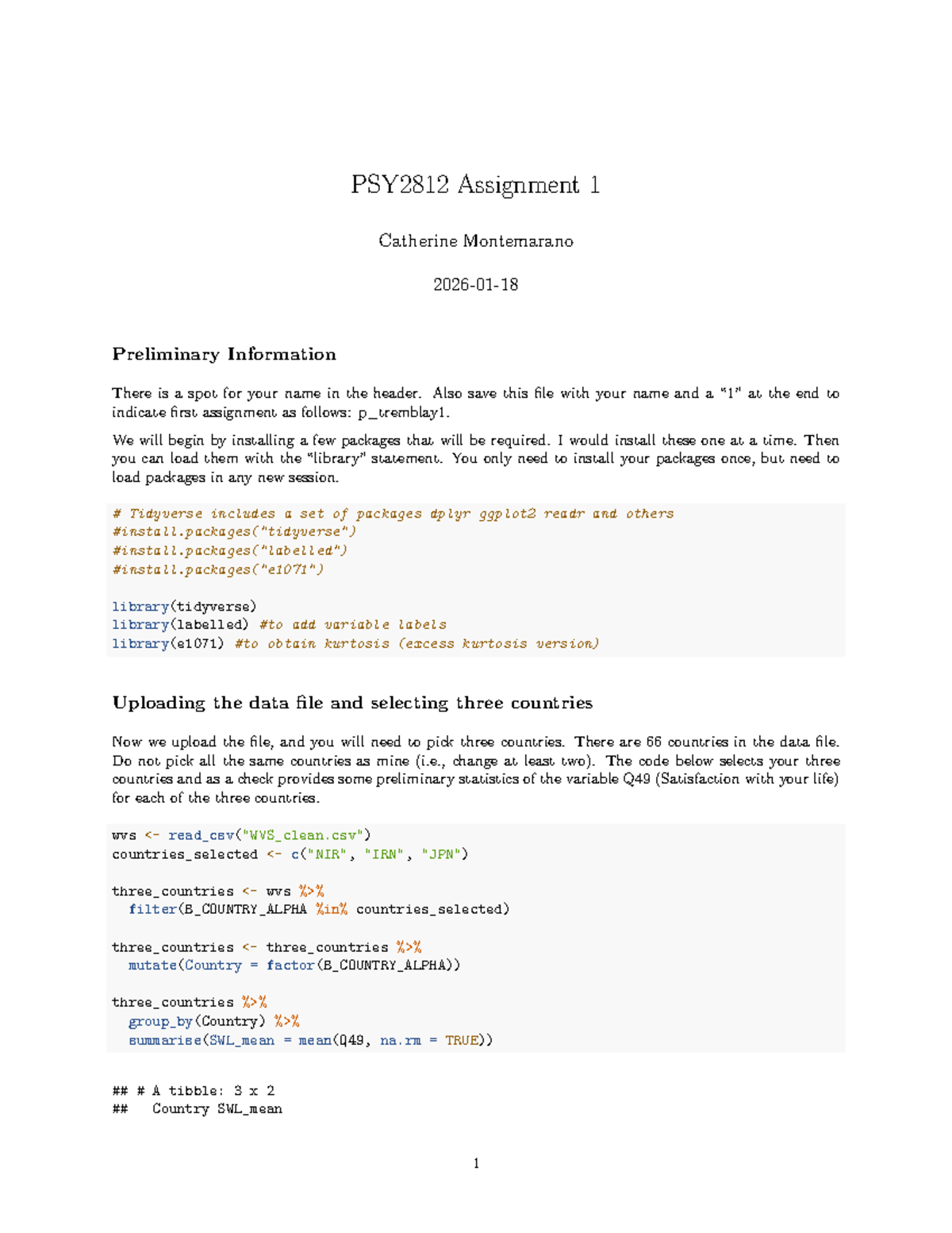 PSY2812 Assignment 1 - Data Analysis and Life Satisfaction Insights ...