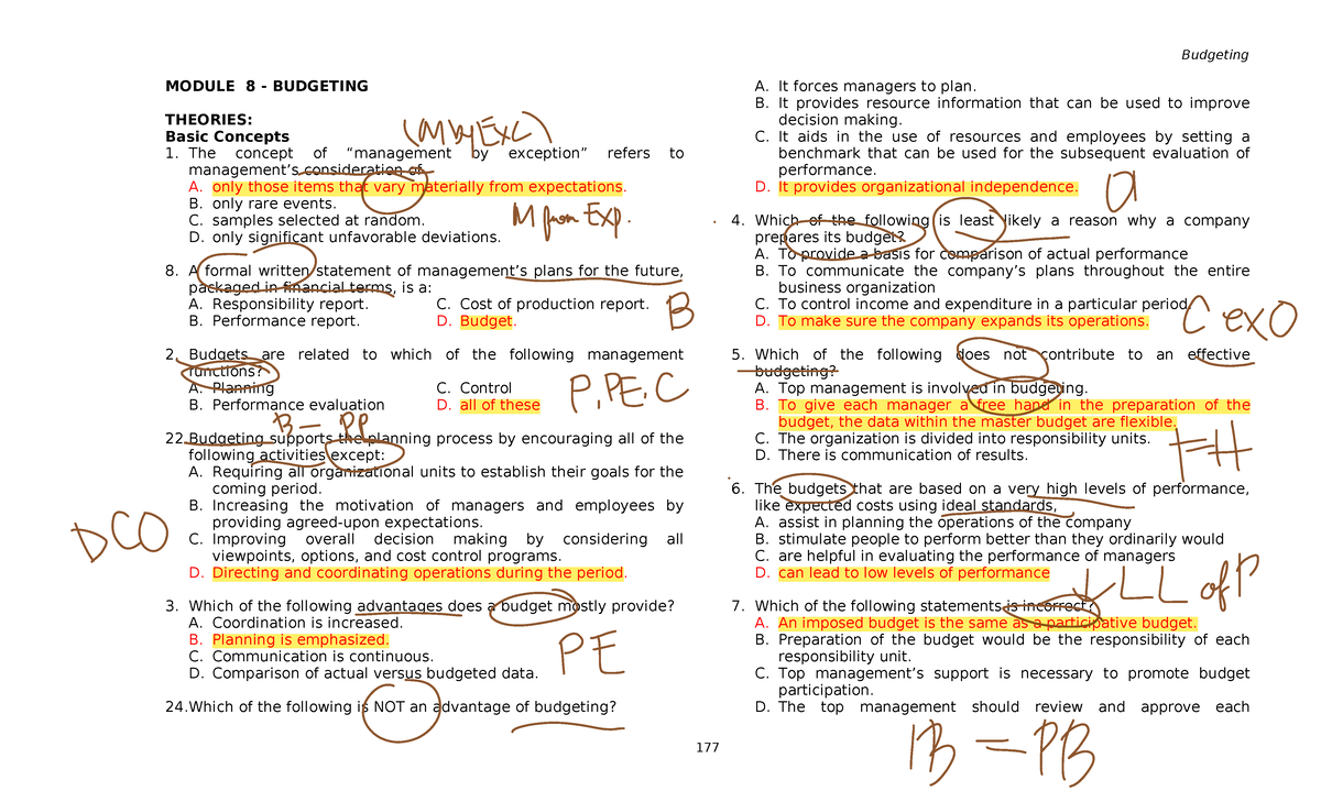 Budgeting - TESTBANK - MODULE 8 - BUDGETING THEORIES: Basic Concepts ...