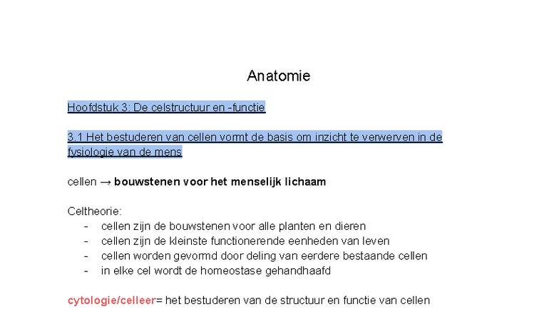 Anatomie Hoofdstuk 3: Celstructuur en Functies van Cellen - Studocu