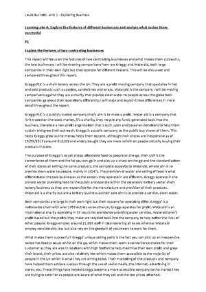 BTEC Business unit 1 assignment 1 - Unit 1: A&B: Exploring Business For ...