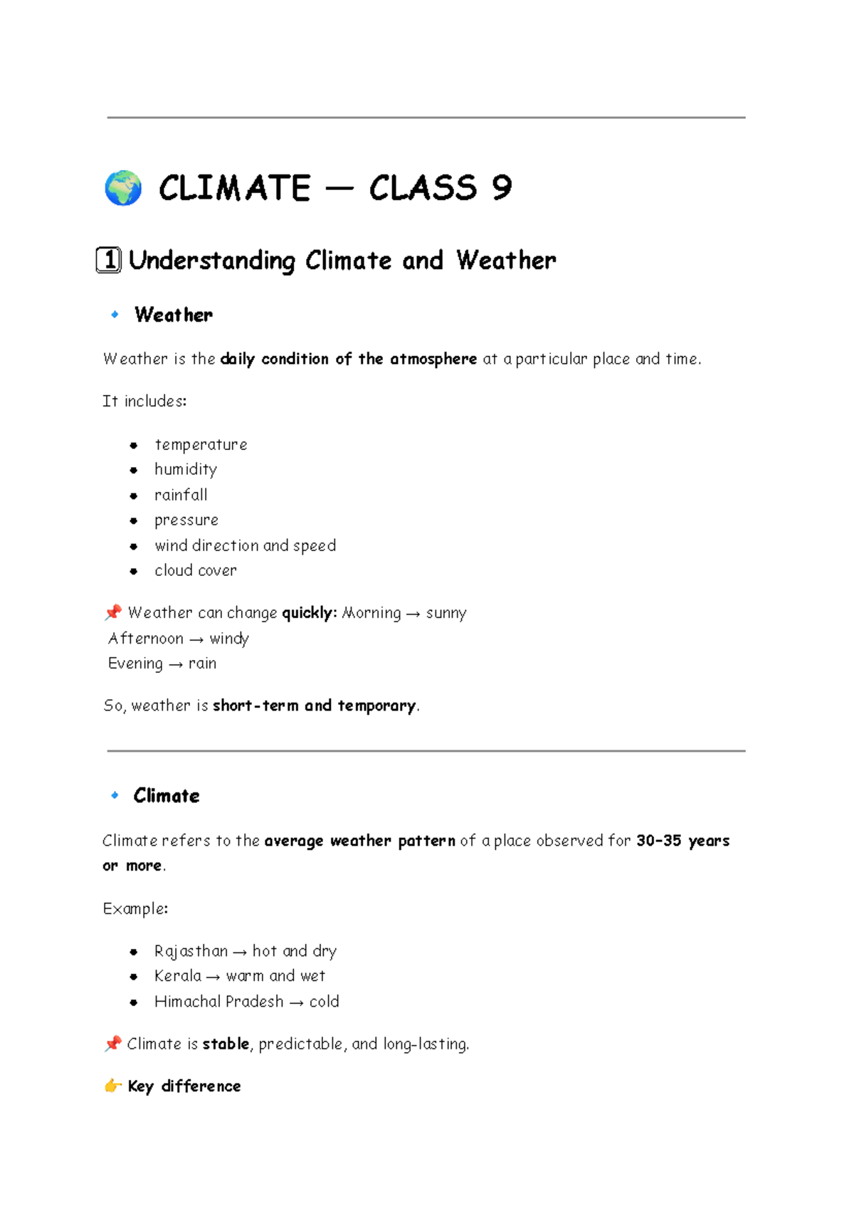 CLIMATE CLASS 9 Chapter Notes: Understanding Weather & Climate - Studocu