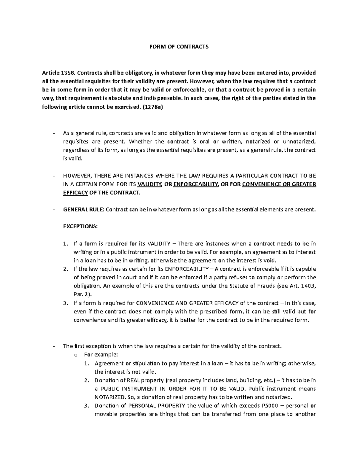 Form Reformation and Interpretation Firm - FORM OF CONTRACTS Article 1356. Contracts shall be ...