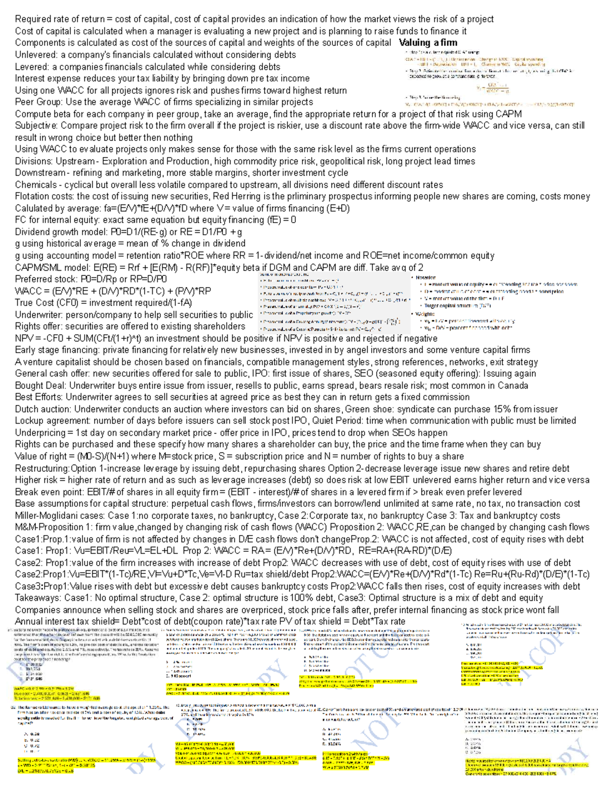 2FB3 Midterm Cheat Sheet: Cost of Capital & Project Evaluation - Studocu