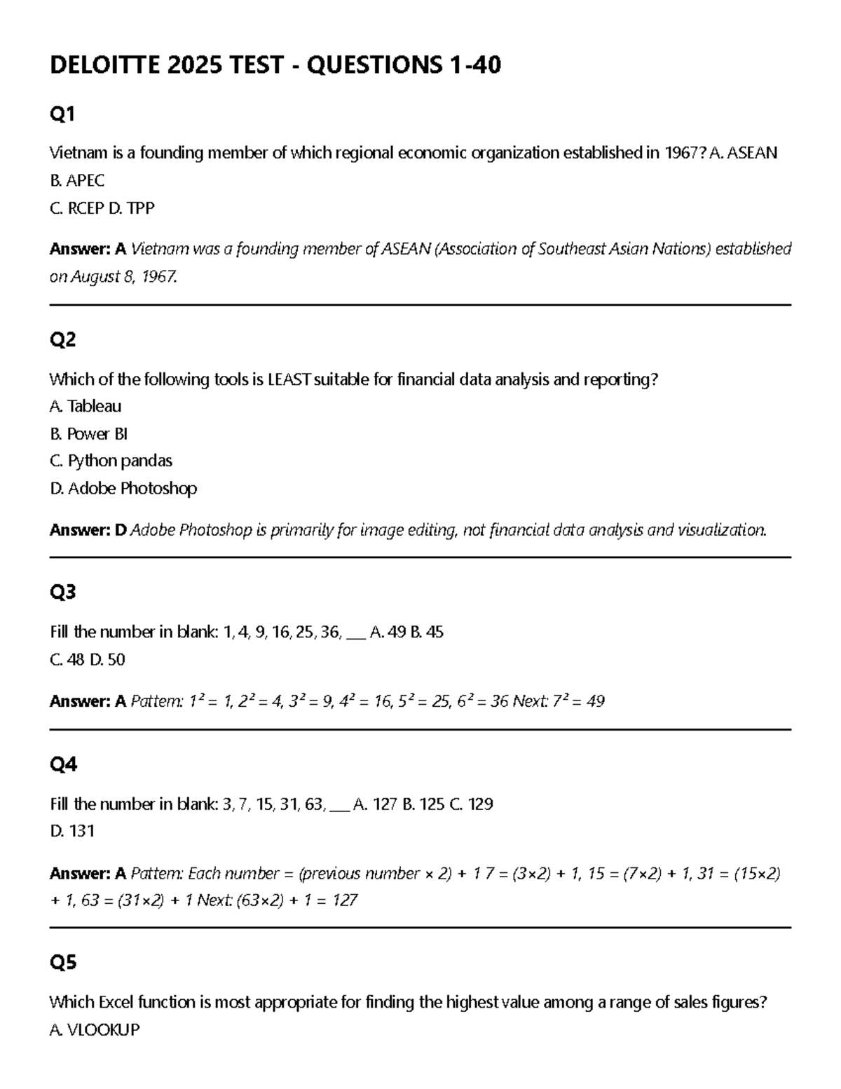 Deloitte 2025 Test Questions: Comprehensive Review (Q1-Q40) - Studocu