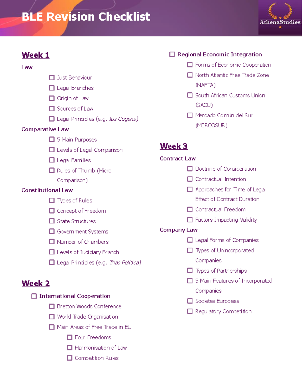 BLE Revision Checklist: Key Concepts in Law and Legal Principles ...