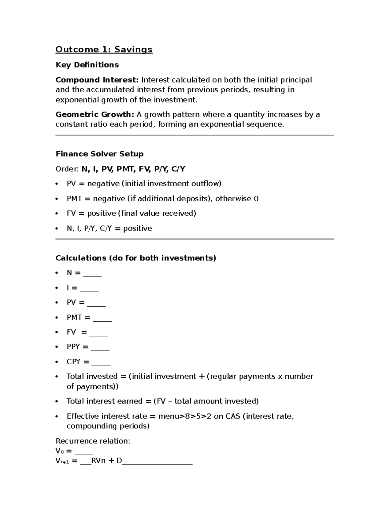 Finance SAC Template: Key Definitions & Analysis on Investments and ...
