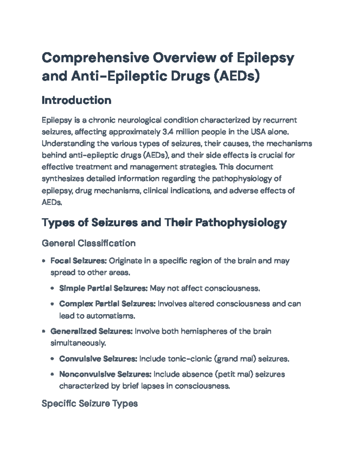 Comprehensive Overview of Epilepsy and Anti-Epileptic Drugs (AEDs ...