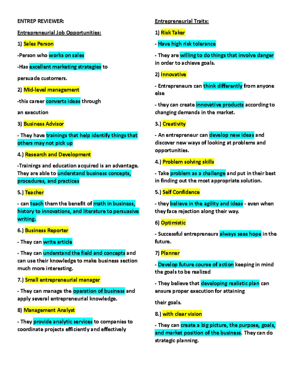 ENTREP 101: Comprehensive Notes on Entrepreneurial Concepts and Skills ...