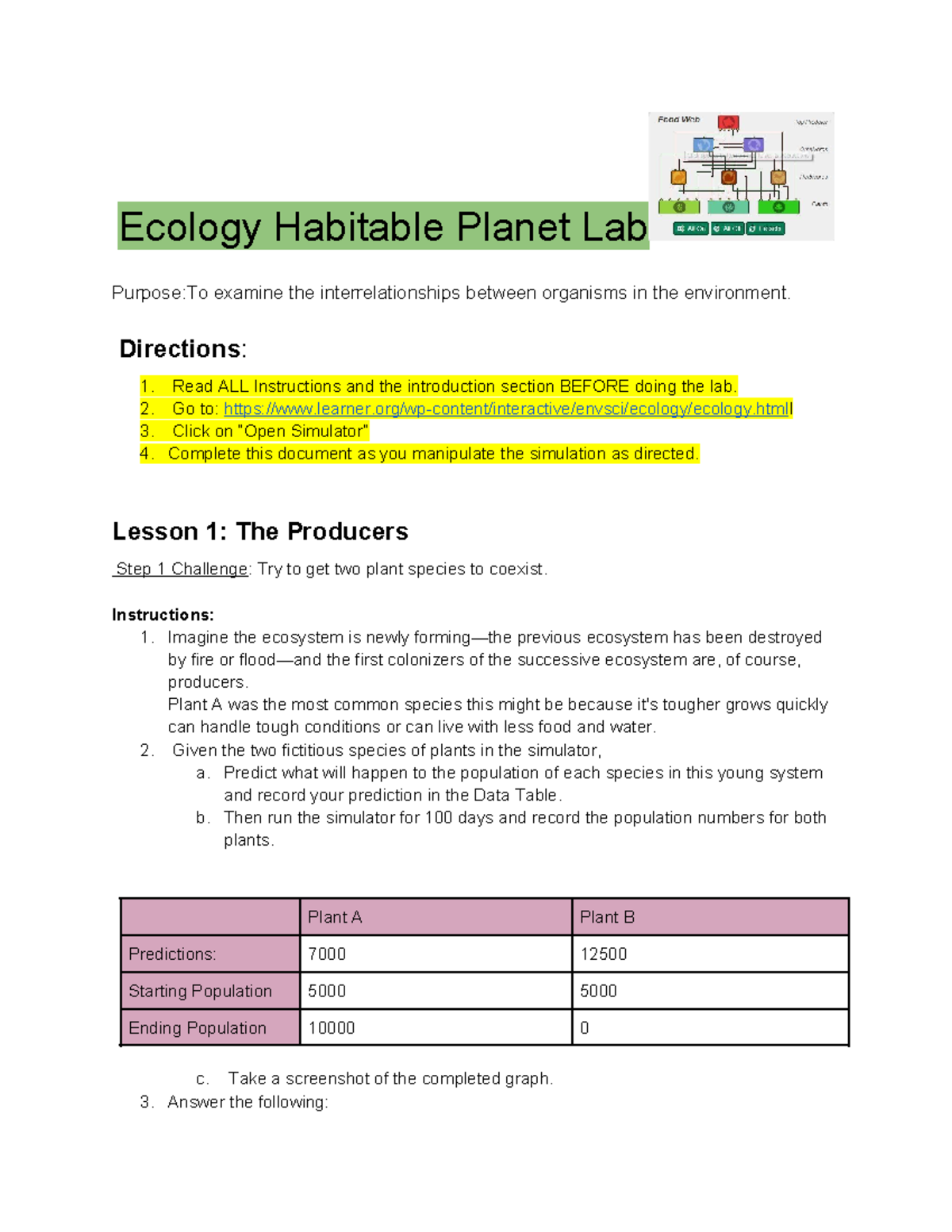 Ecology 101 Lab: Exploring Interactions and Succession Dynamics - Studocu