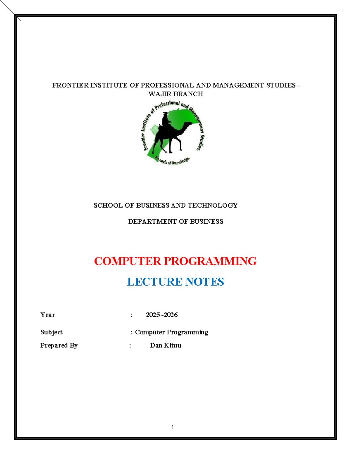 CPT 101: Basic Concepts of Computer Programming Lecture Notes - Studocu