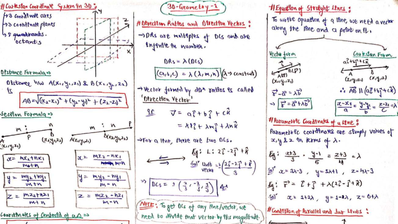 3D Geometry: Cartesian Coordinate System & Line Equations H3 - Studocu