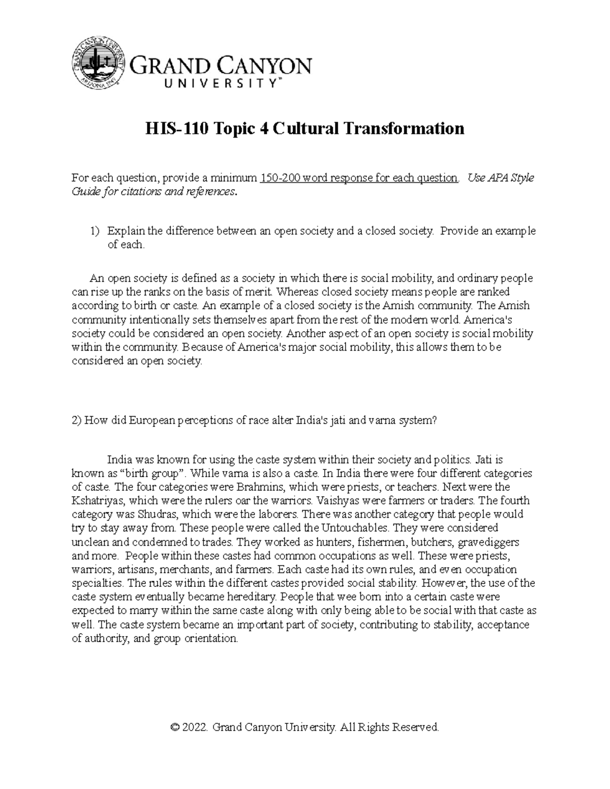 HIS-110 T4 Cultural Transformation Worksheet - HIS-110 Topic 4 Cultural ...