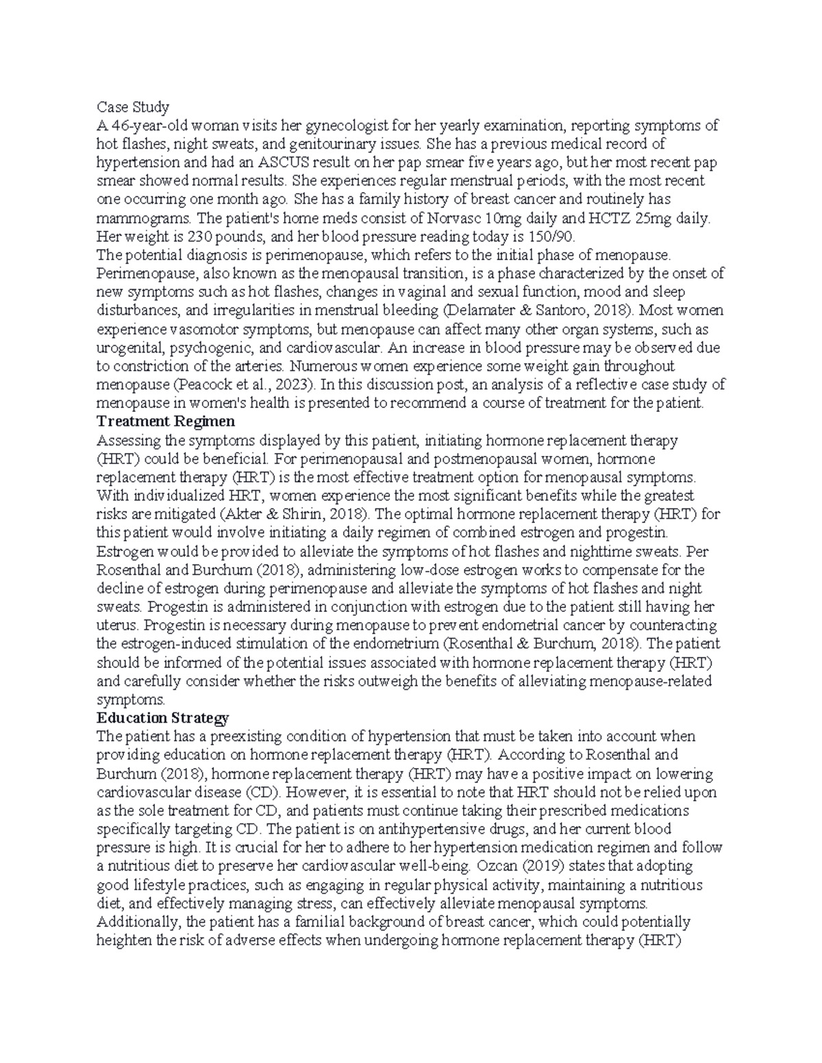 Week 9 Case Study: Menopause Management in Women's Health - Studocu