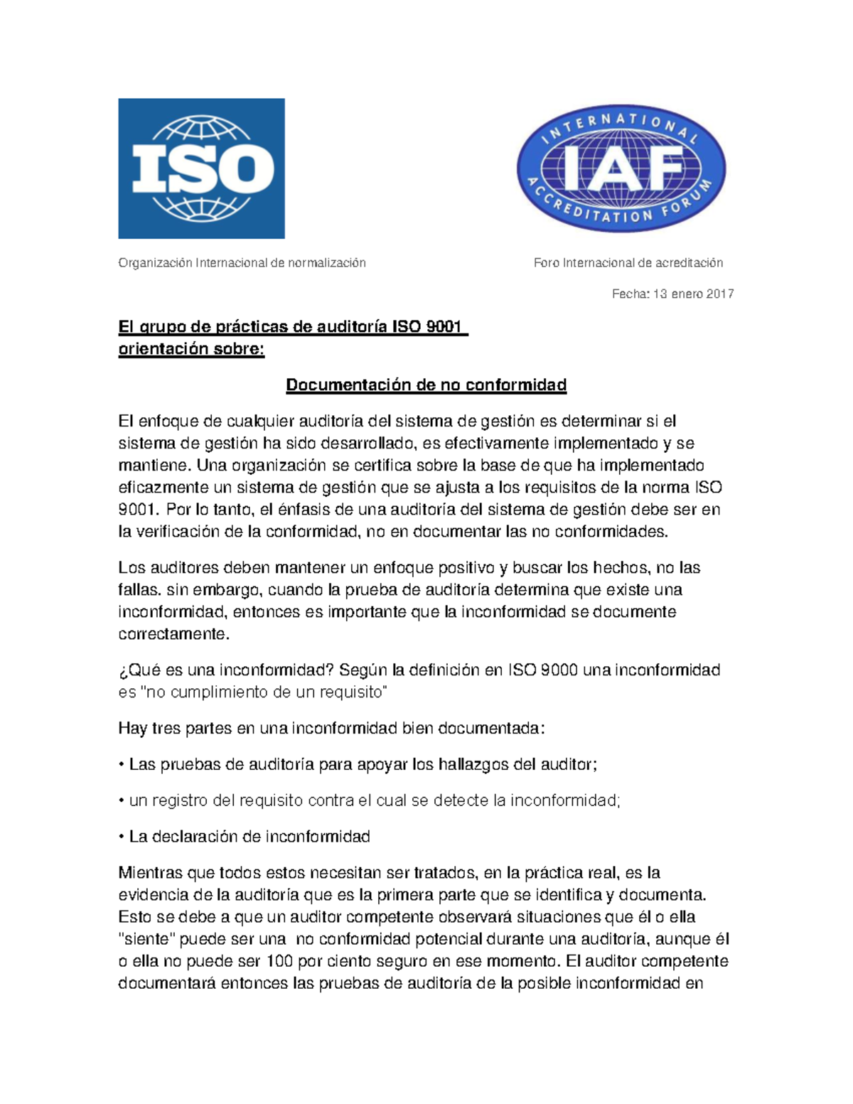 Documentación de No Conformidad según ISO 9001 - Prácticas de Auditoría ...