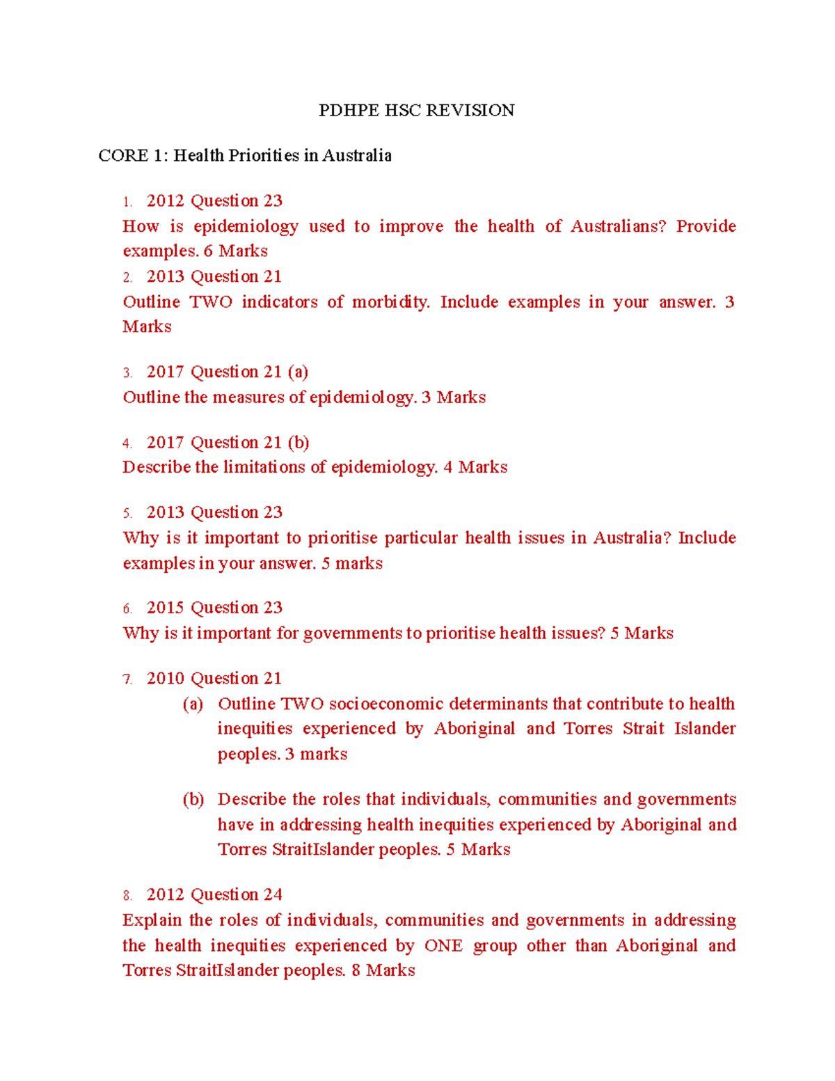 PDHPE HSC Revision Notes: Understanding Health Priorities and Issues ...