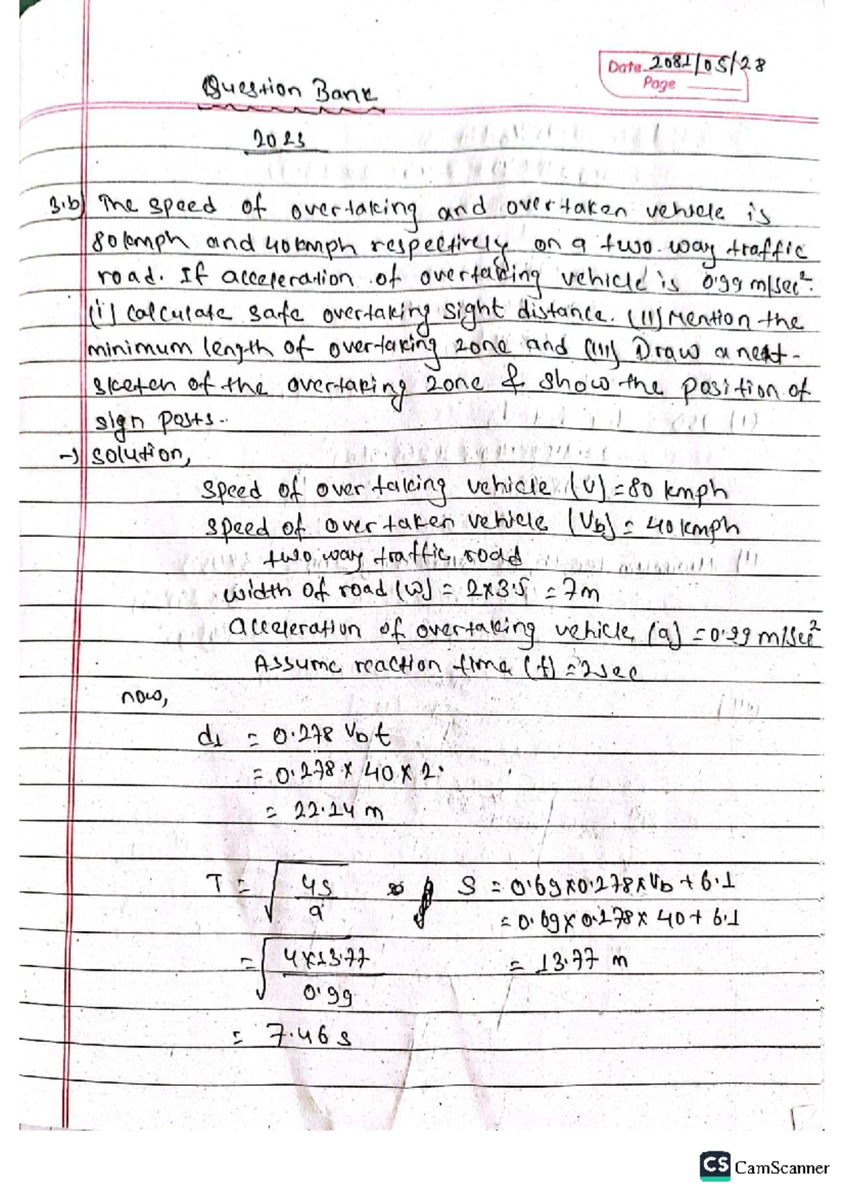 5th Sem Transportation: Overtaking Sight Distance & Design Calculations ...