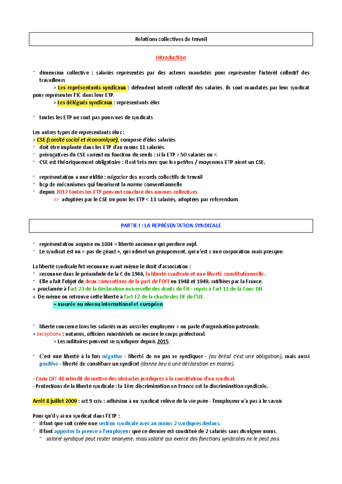 Fiches de Révision sur la Représentation Collective au Travail - CM RCT ...