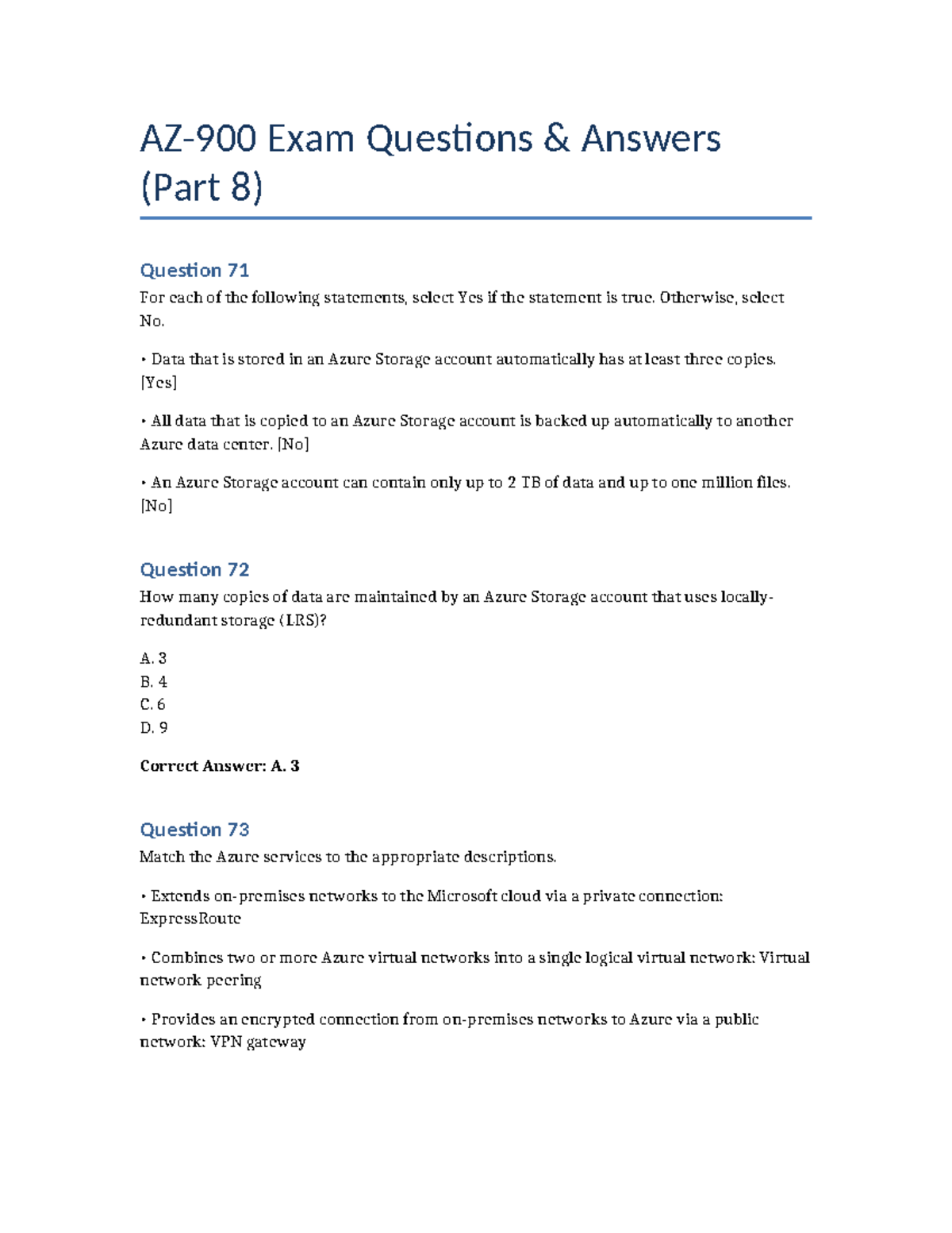 AZ-900 Final Exam Questions & Answers (Part 8) - Studocu