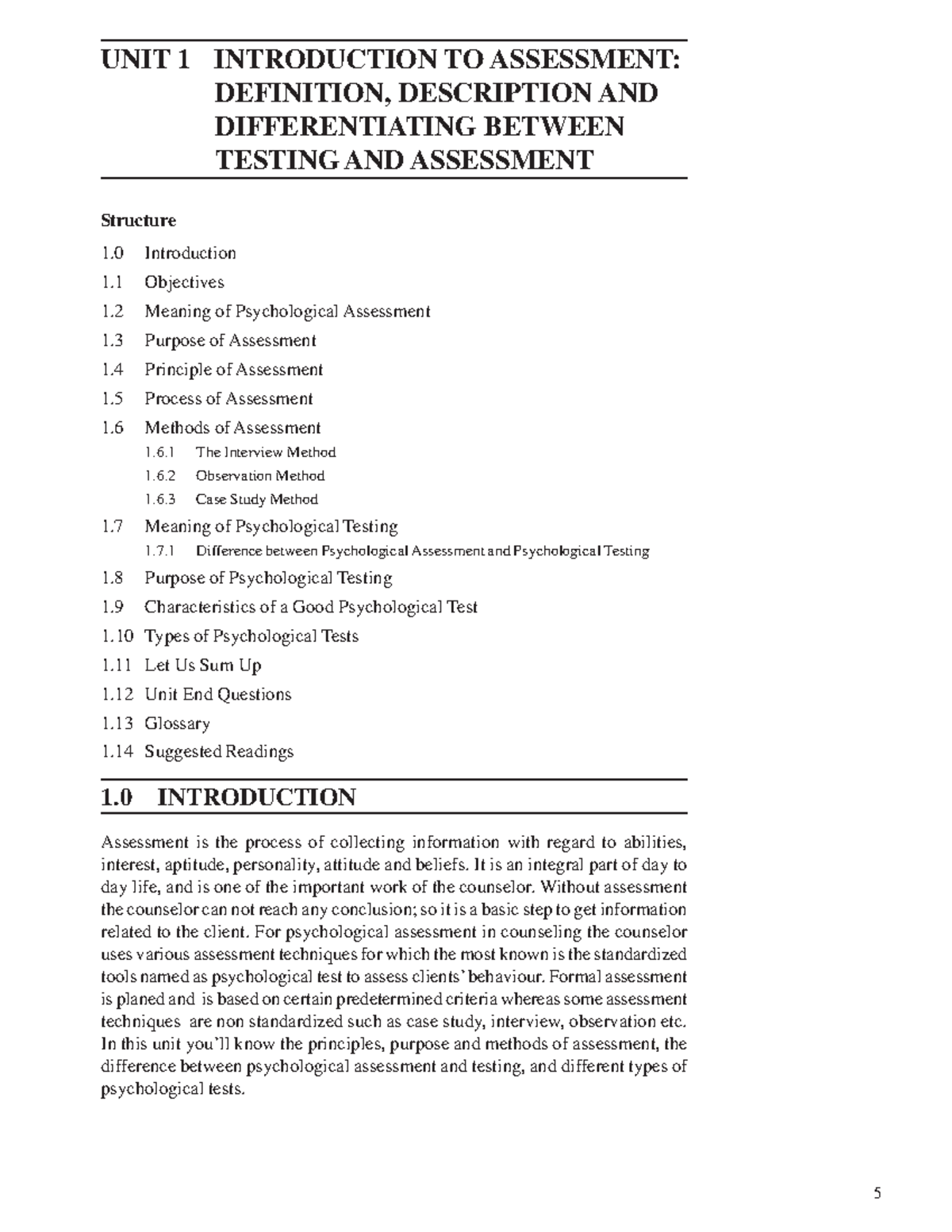 Psychology 101: Unit 1 - Assessment, Testing & Their Distinctions - Studocu