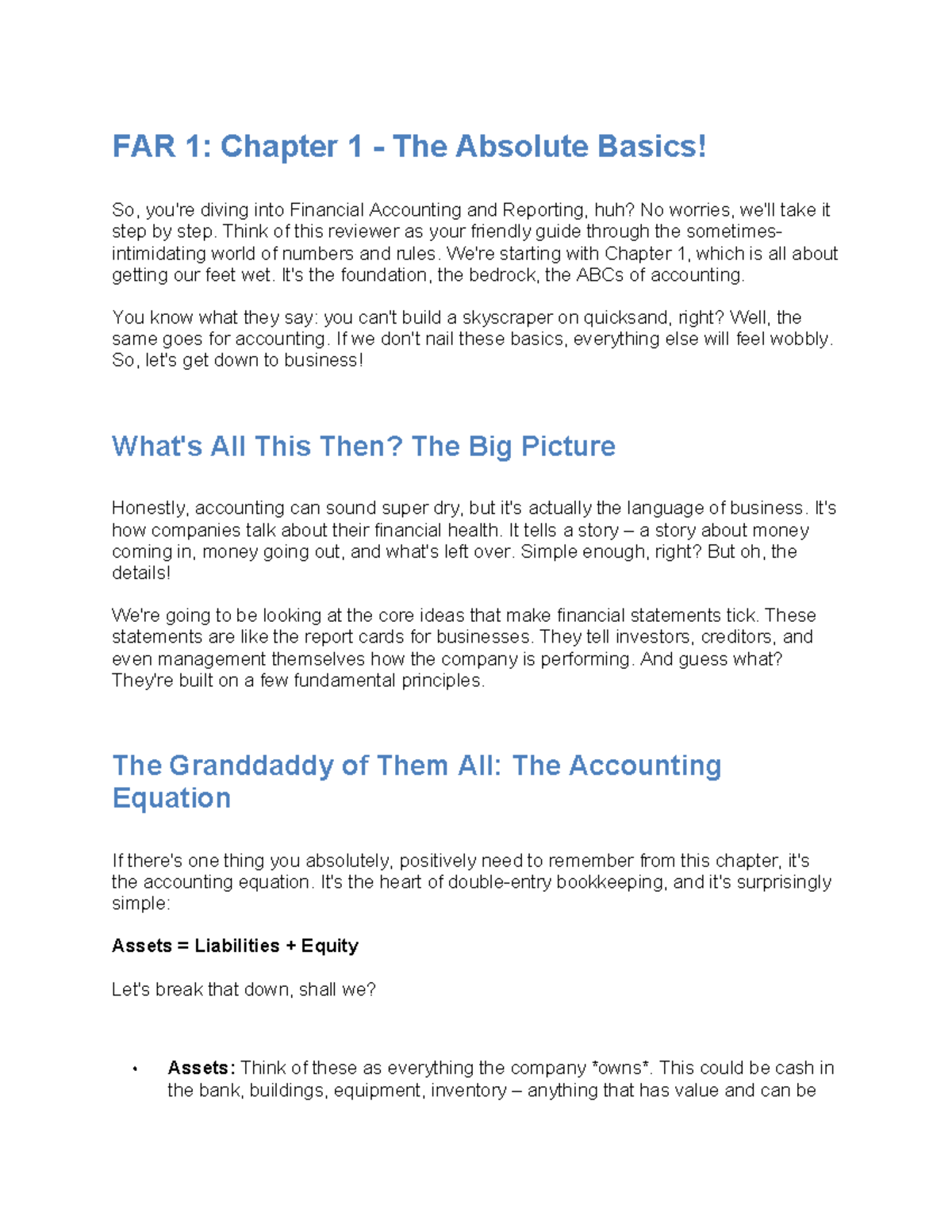 FAR 1: Review of Financial Accounting Basics and Key Concepts - Studocu