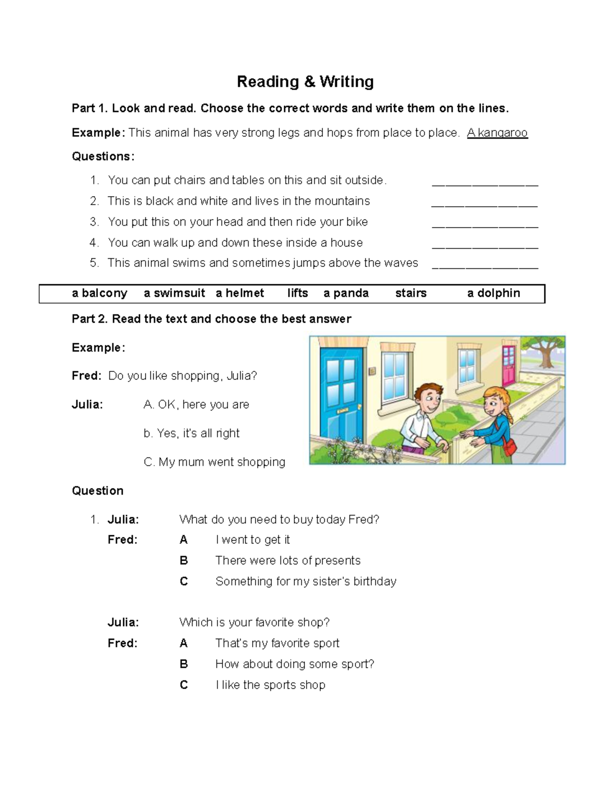Reading & Writing Exercises (P1-4) for Movers - Studocu