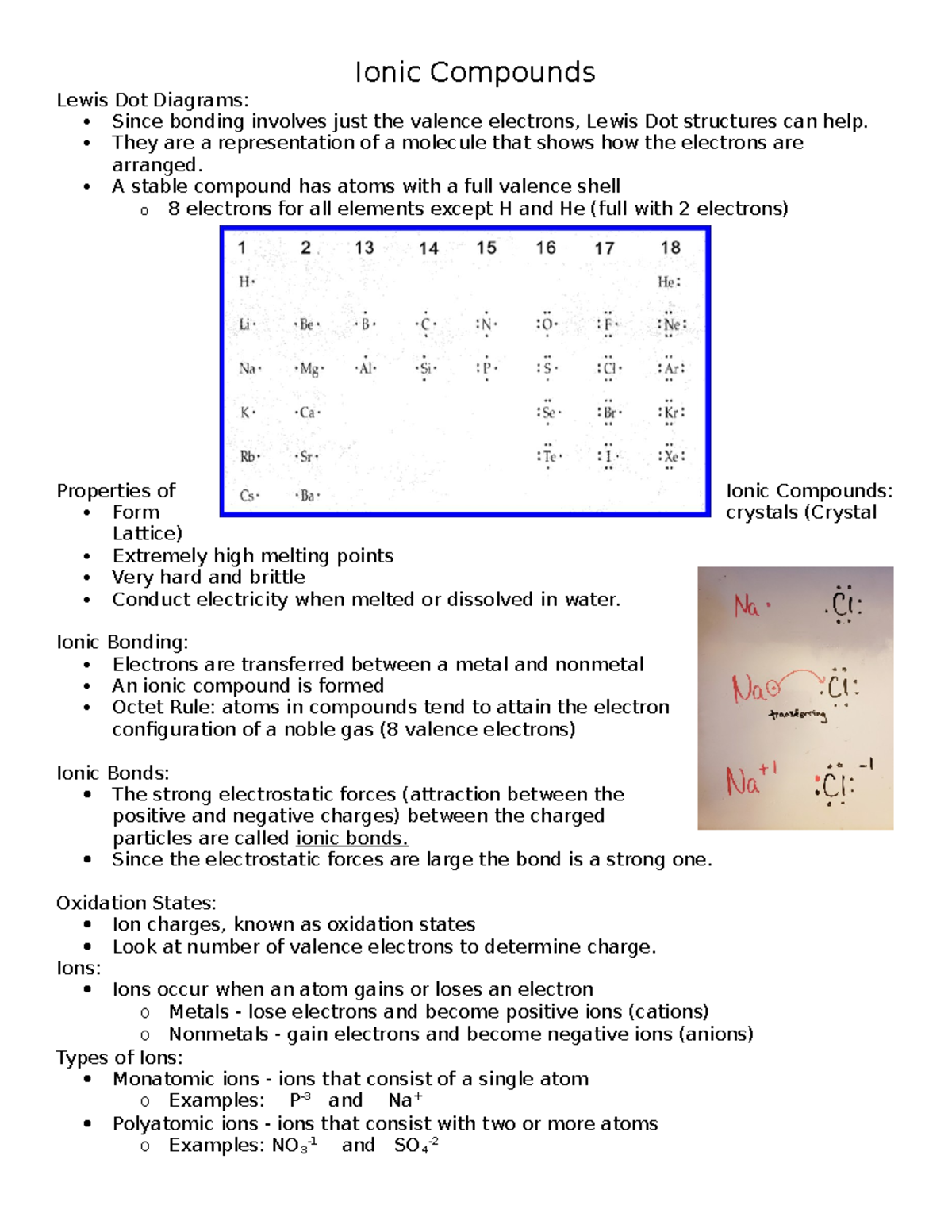 Ionic Compounds (Chemistry) Lecture Notes on Lewis Dot Diagrams - Studocu