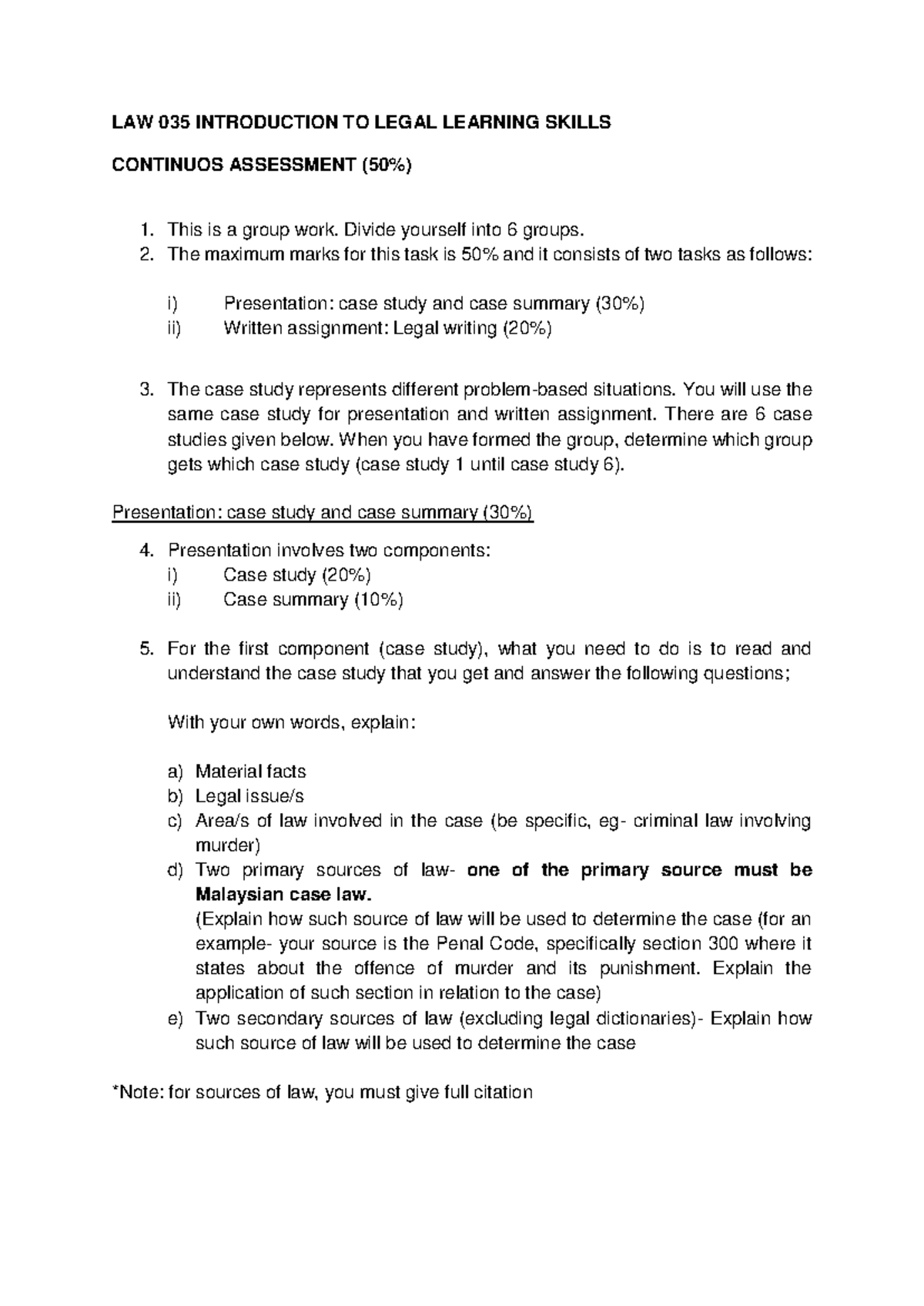 LAW035 JULY 2023: Group Assignment on Legal Learning Skills and Case ...