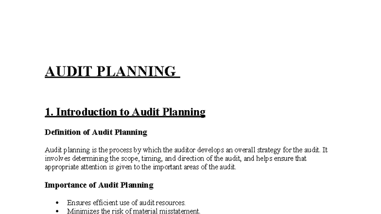 AUDIT 101: Comprehensive Guide to Audit Planning Strategies - Studocu