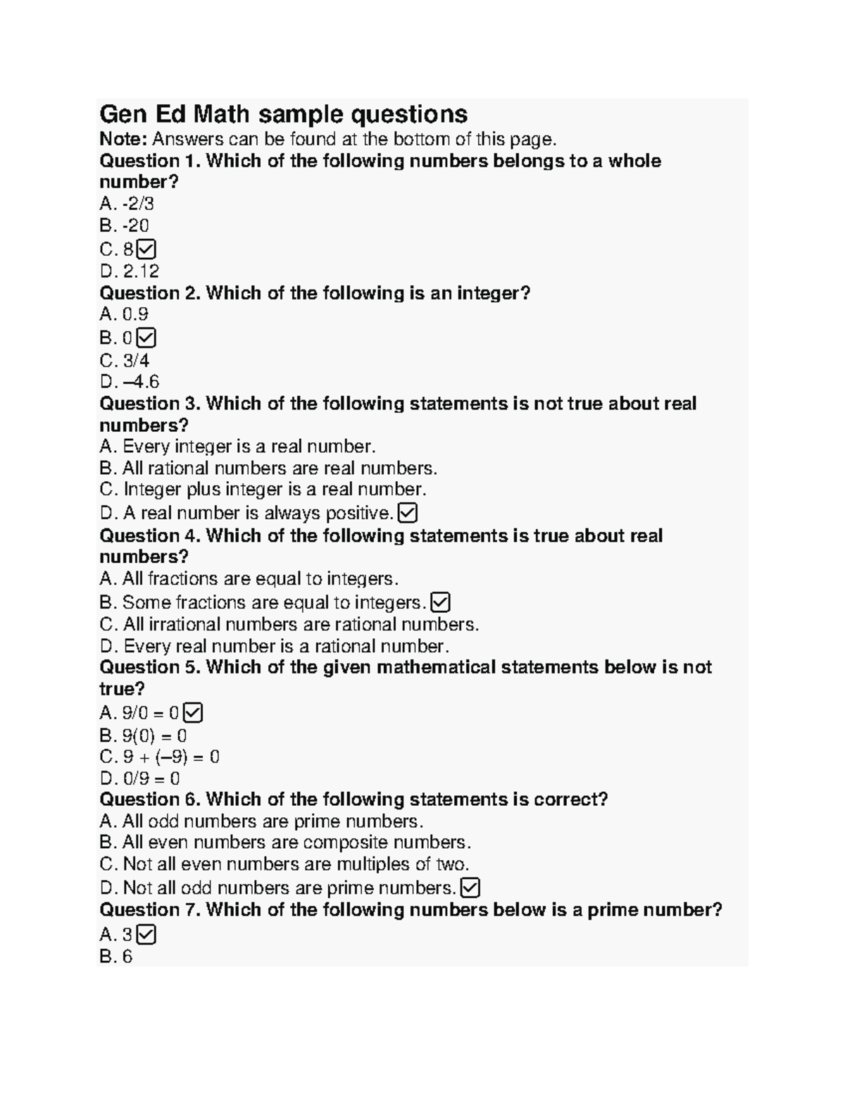 Gen Ed Math Sample Questions and Answers Review - Studocu