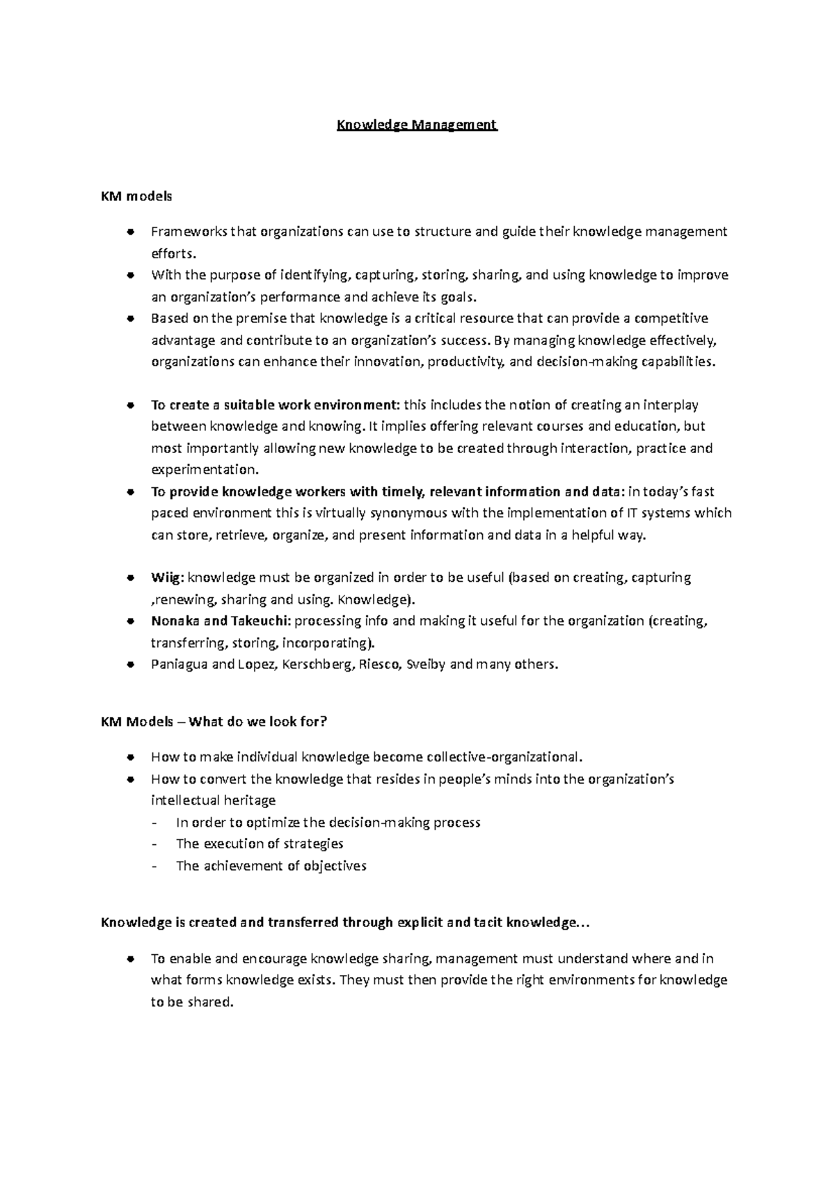 Knowledge Management 2do Parcial - Knowledge Management KM models ...