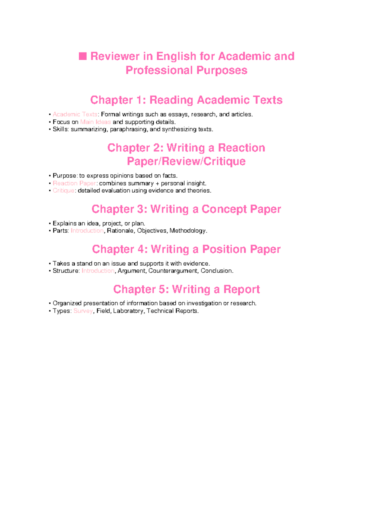 Reviewer EAPP: Academic Texts & Writing Techniques Overview - Studocu