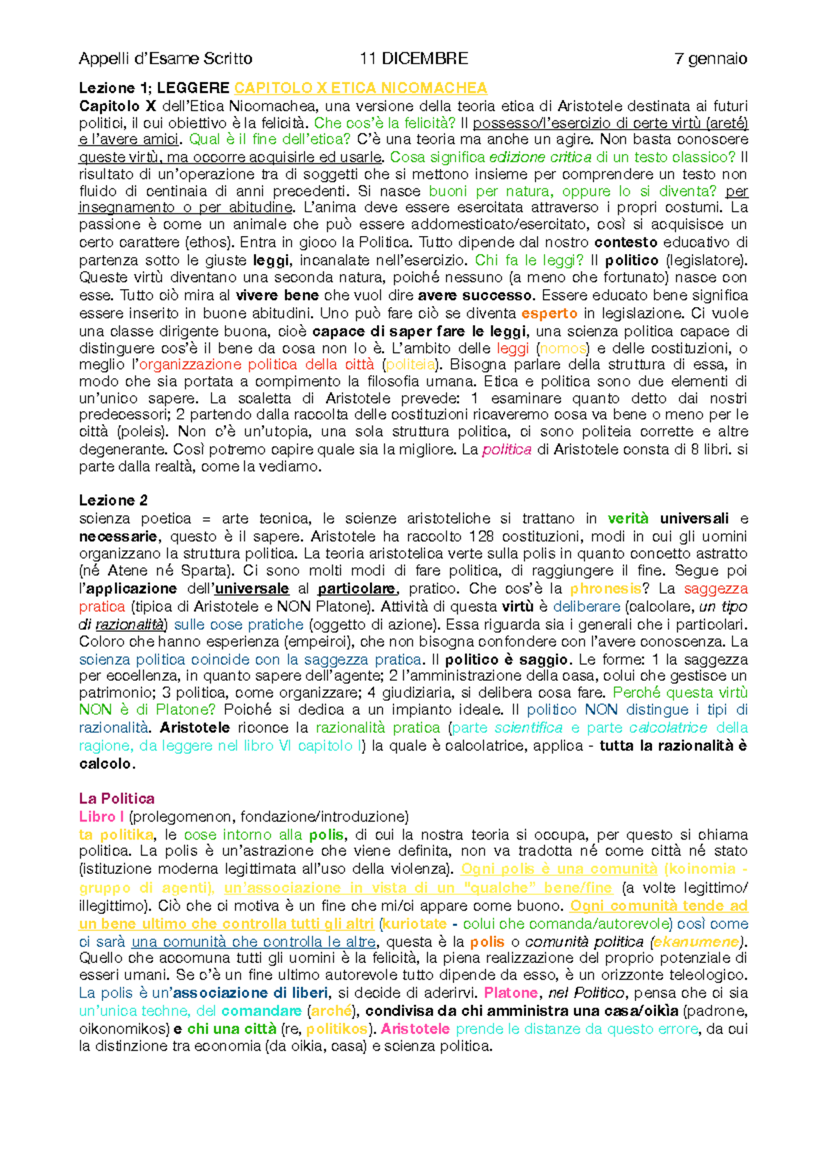 Lezione di Etica Nicomachea e Politica di Aristotele - Appunti 11 ...