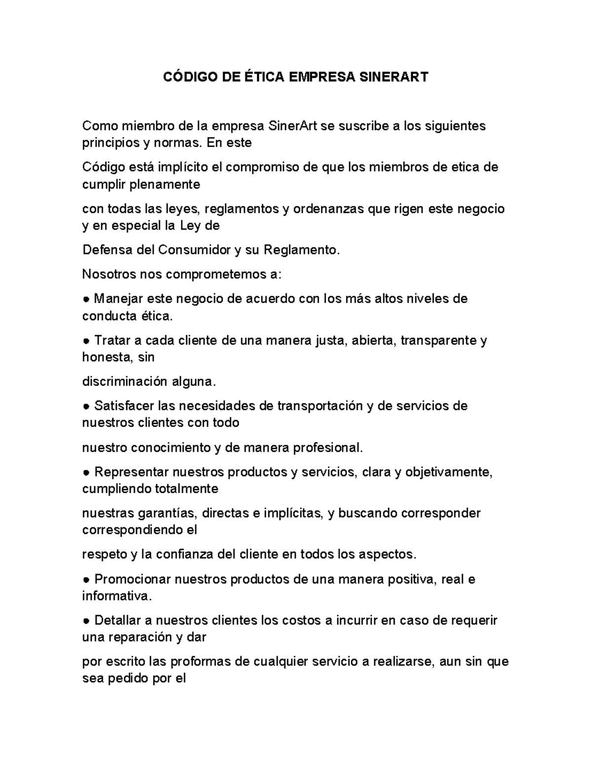 Codigo DE Etica - werg - CÓDIGO DE ÉTICA EMPRESA SINERART Como miembro ...