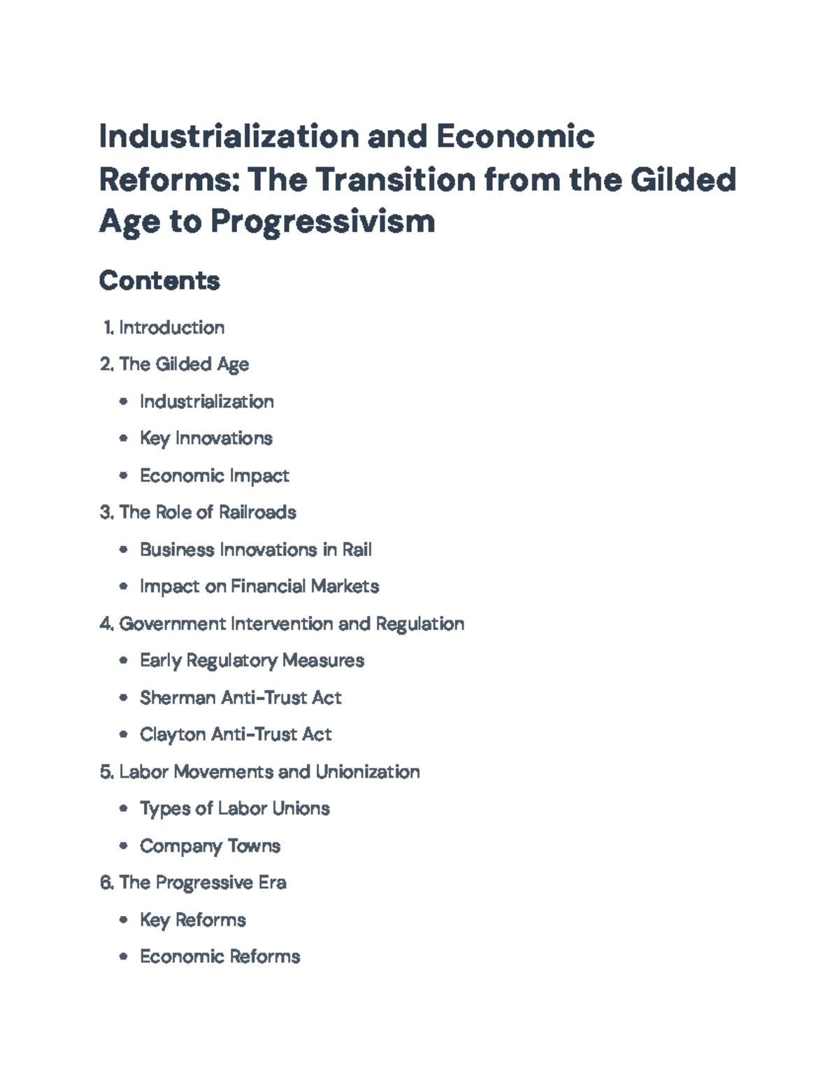 Industrialization and Economic Reforms: Gilded Age to Progressive Era ...