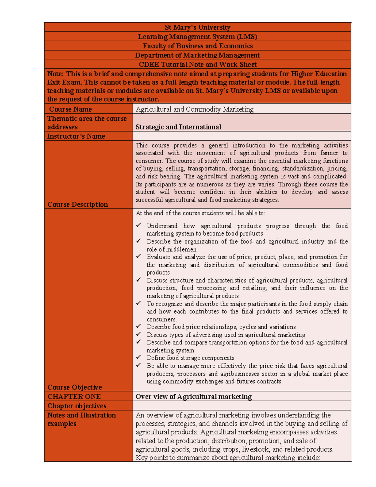 Agricultural and Commodity Marketing Overview: CDEE Tutorial Notes ...