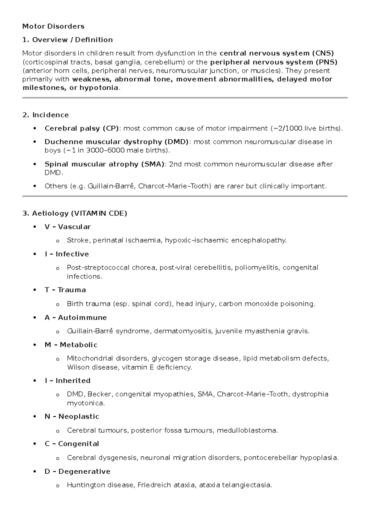 Motor Disorders - Overview and Clinical Insights - Studocu