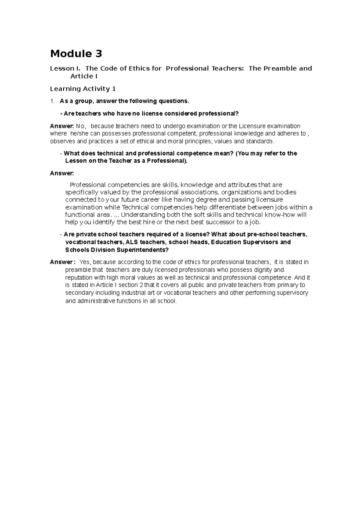 The-teaching-profession-module-3 compress - Module 3 Lesson I. The Code of Ethics for ...
