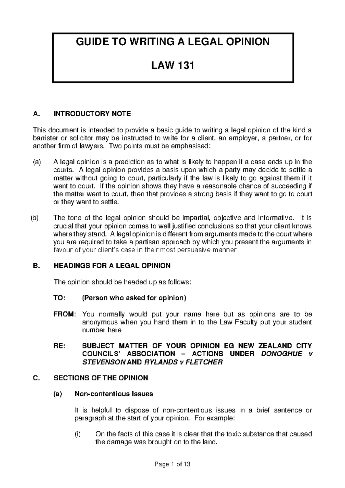 LAW 131 - Comprehensive Guide to Drafting Legal Opinions - Studocu