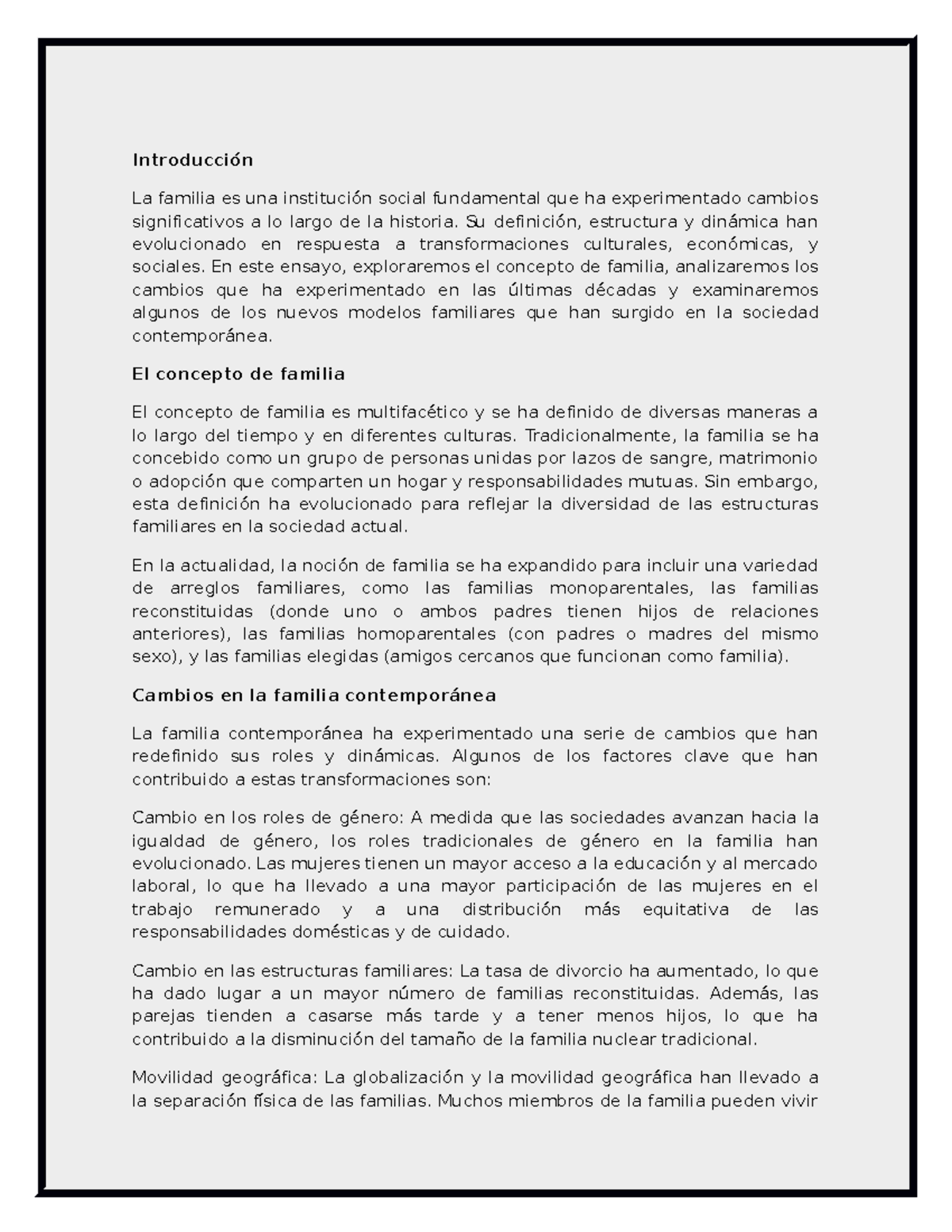 Ensayo sobre la Evolución de la Familia en la Sociedad Contemporánea ...