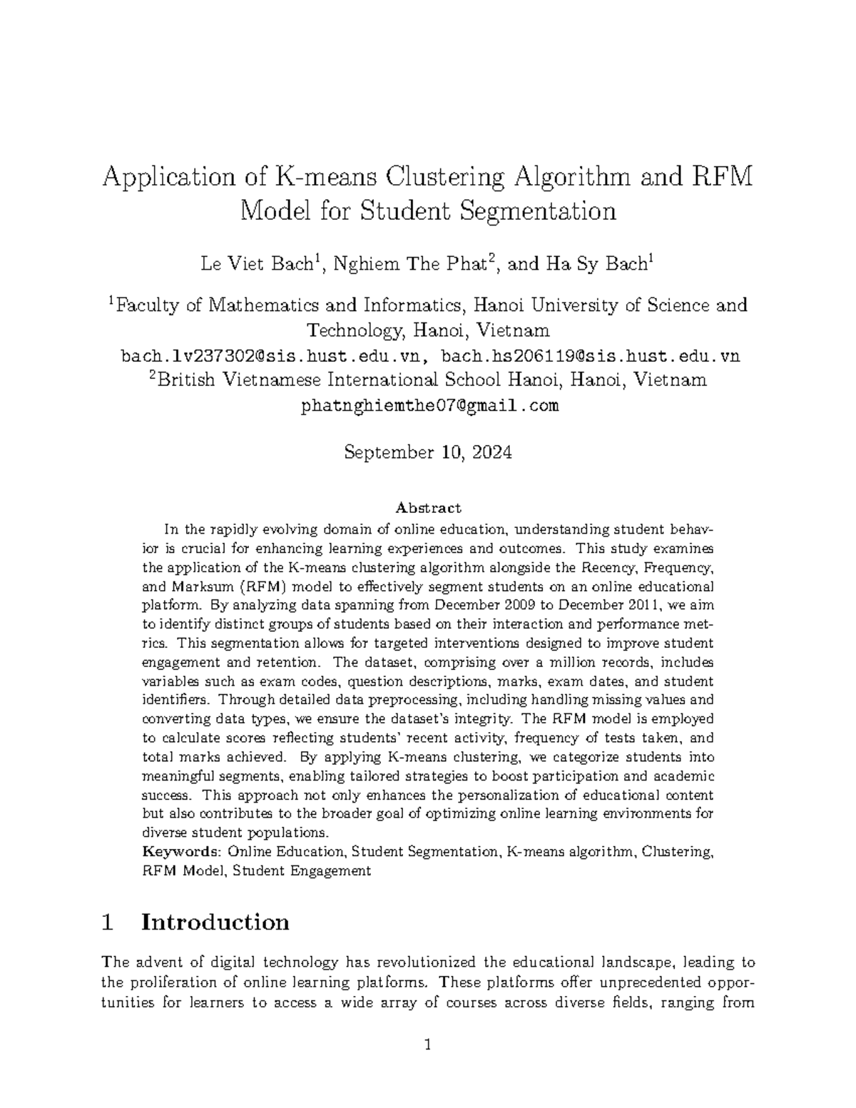 RFM Model & Clustering for Student Segmentation in Online Education ...